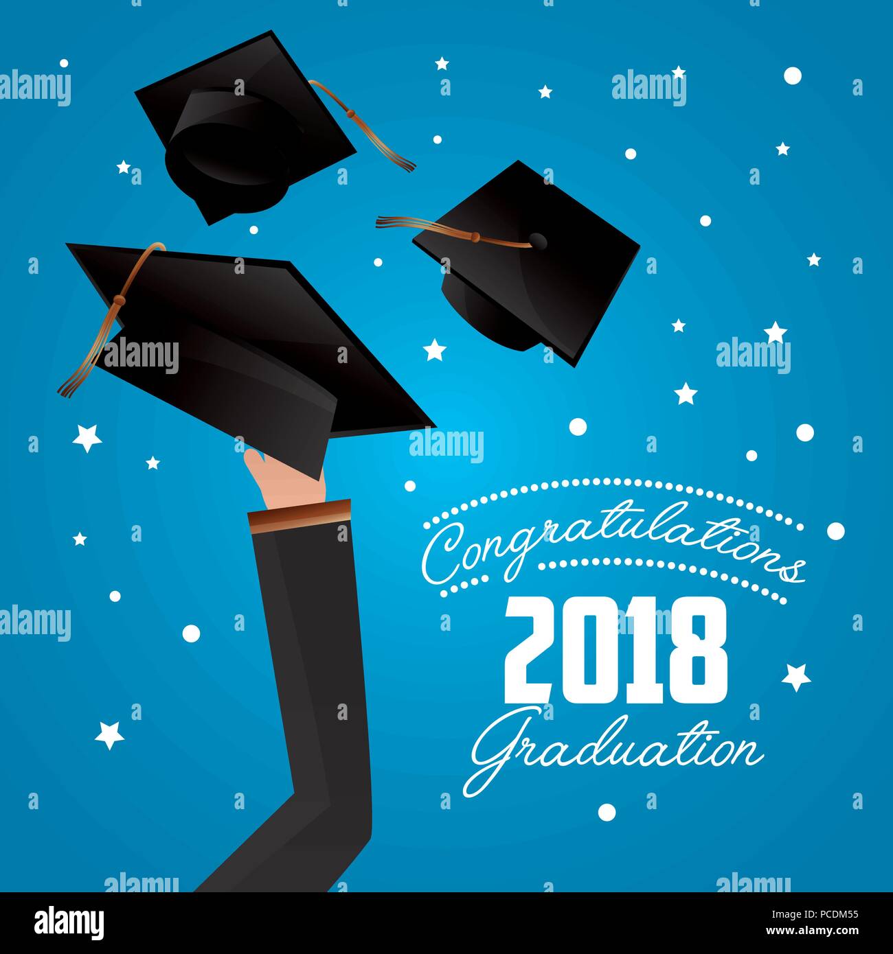 congratulations graduation hats in the air stars background vector ...