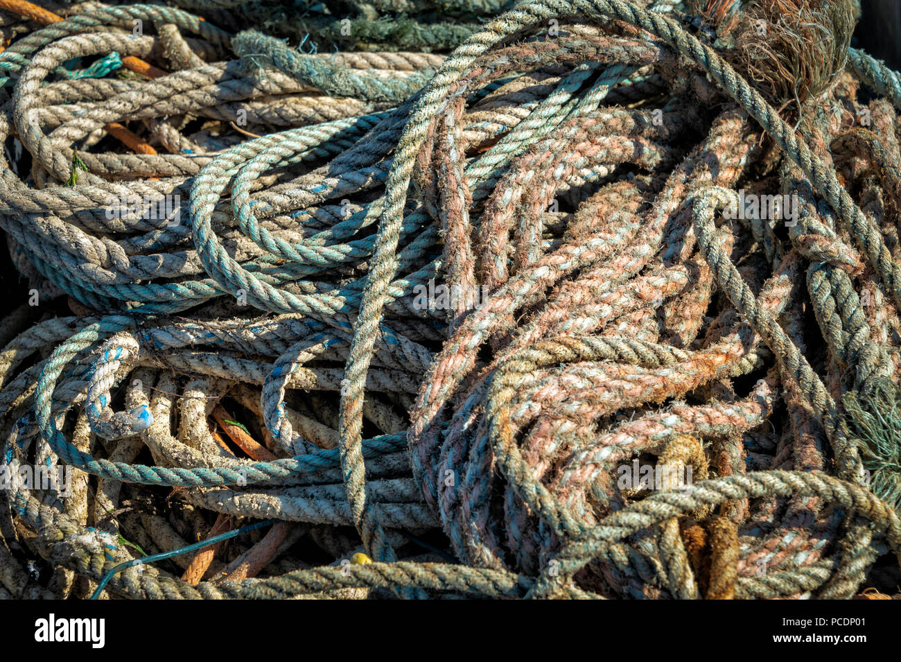 coils of old weathered rope Stock Photo - Alamy