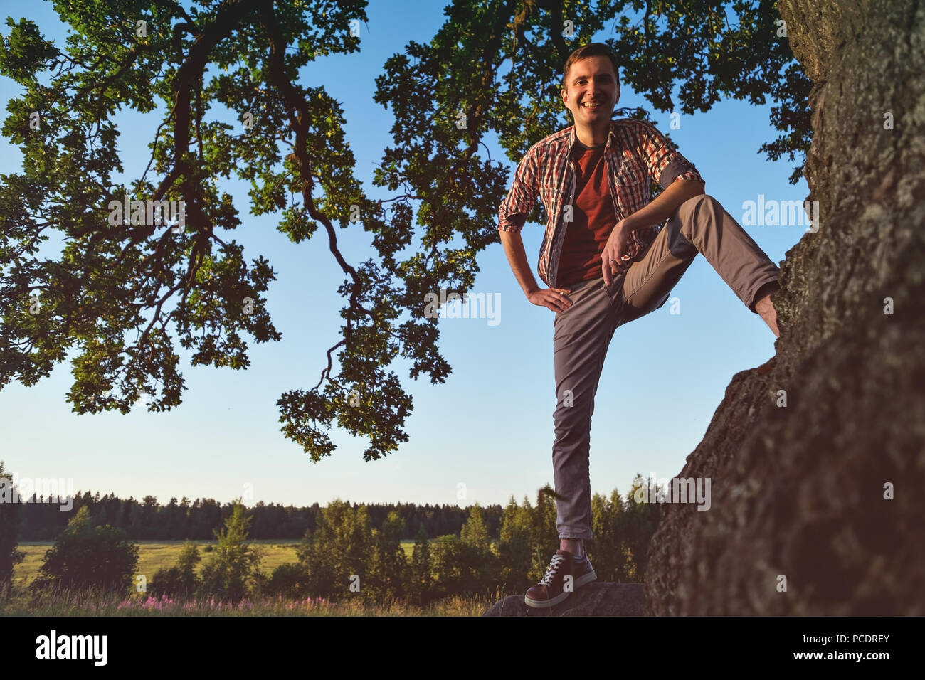 Person standing in a misty field hi-res stock photography and images ...