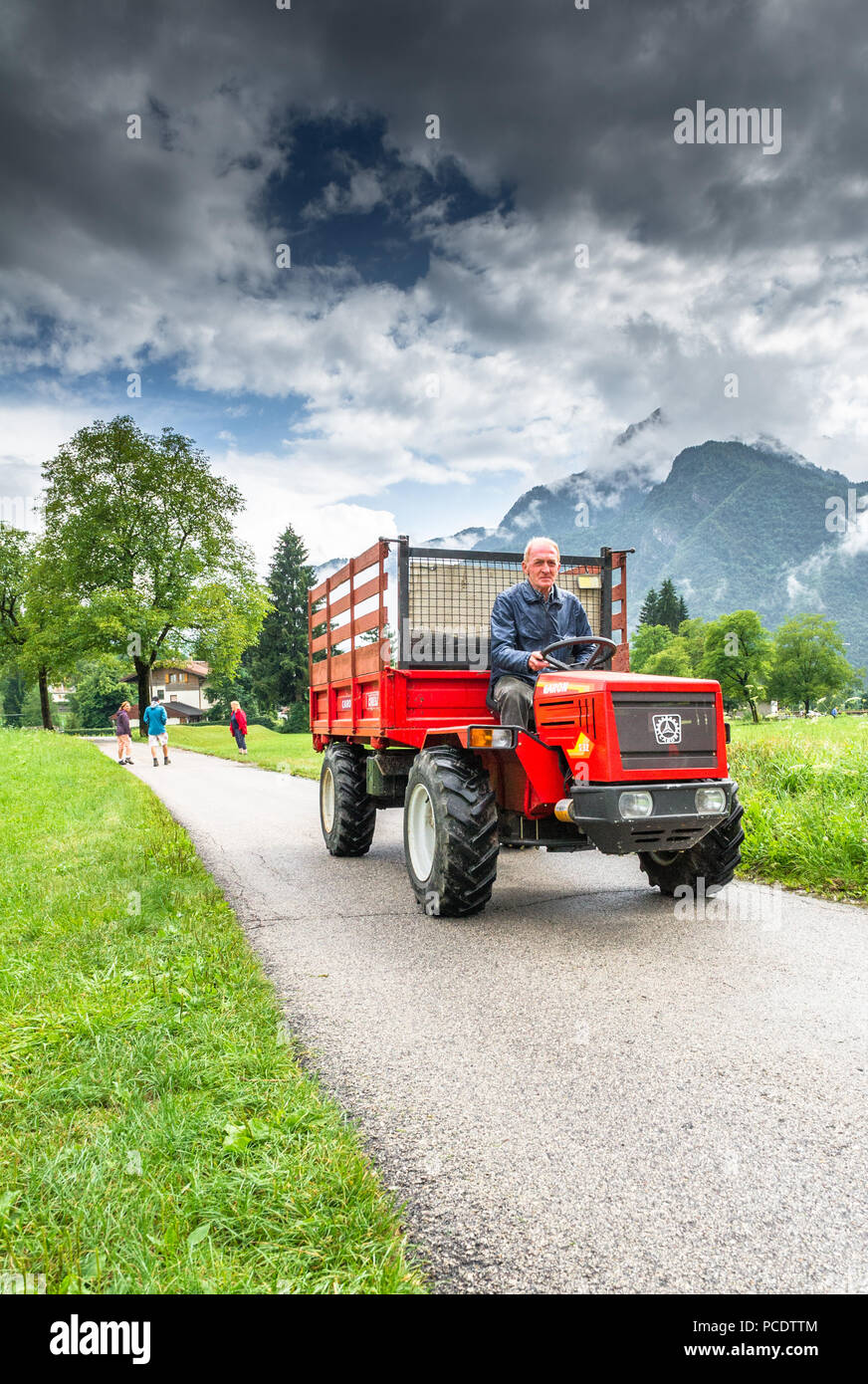 Male Italian farmer using small tractor vehicle for transport Stock ...