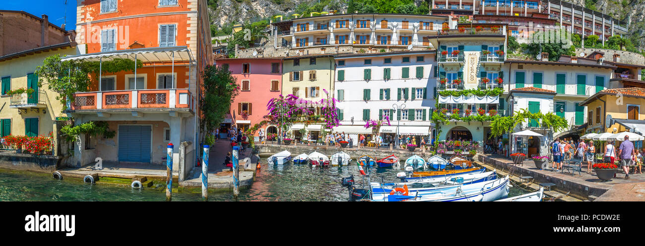 The Italian town of Limone Sul Garda on the shore of Lake Garda Stock ...