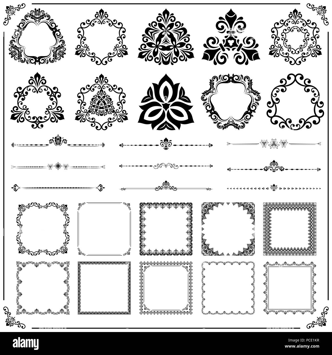 Vintage Set of Horizontal. Square and Round Elements Stock Photo - Alamy