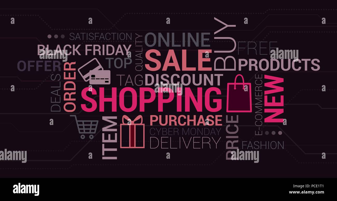 Online shopping, e-commerce and retail tag cloud with icons and ...