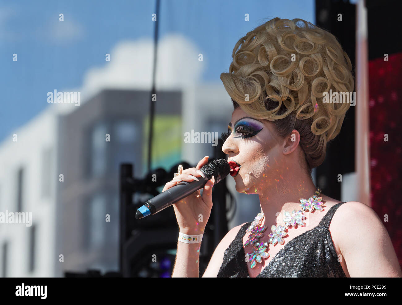 Liverpool drag queen Brenda LaBeau performs on stage at the 2018 ...