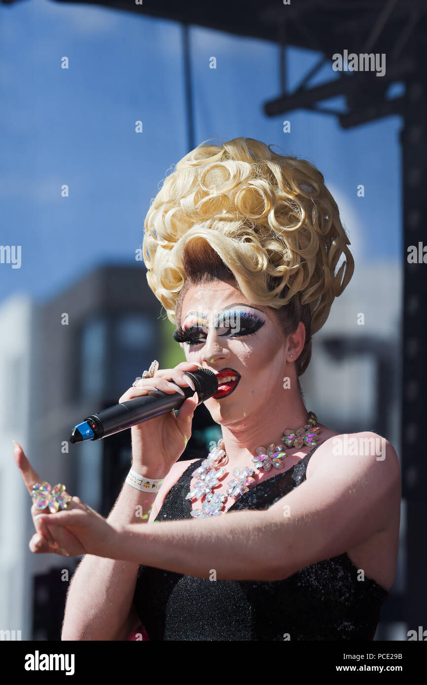 Liverpool drag queen Brenda LaBeau performs on stage at the 2018 ...