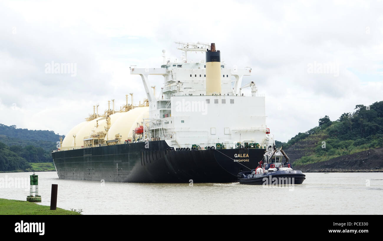 PANAMA-NOV 19, 2016: Post Panamax vessel GALEA crossing the Panama ...