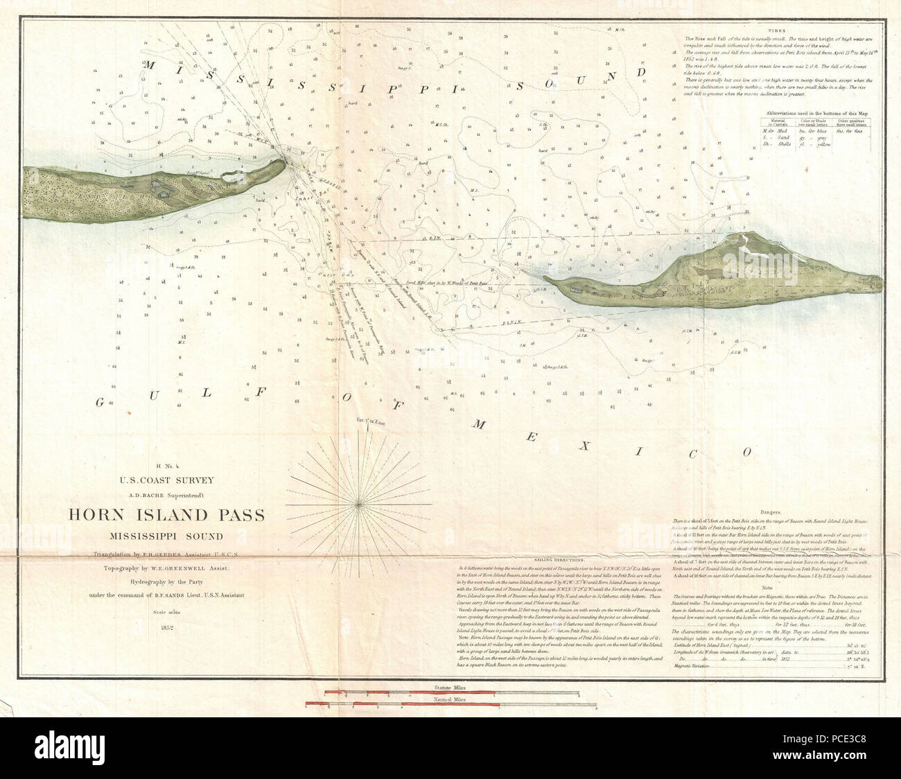 8 1852 U.S. Coast Survey Map of Horn Island Pass, Mississippi Sound ...