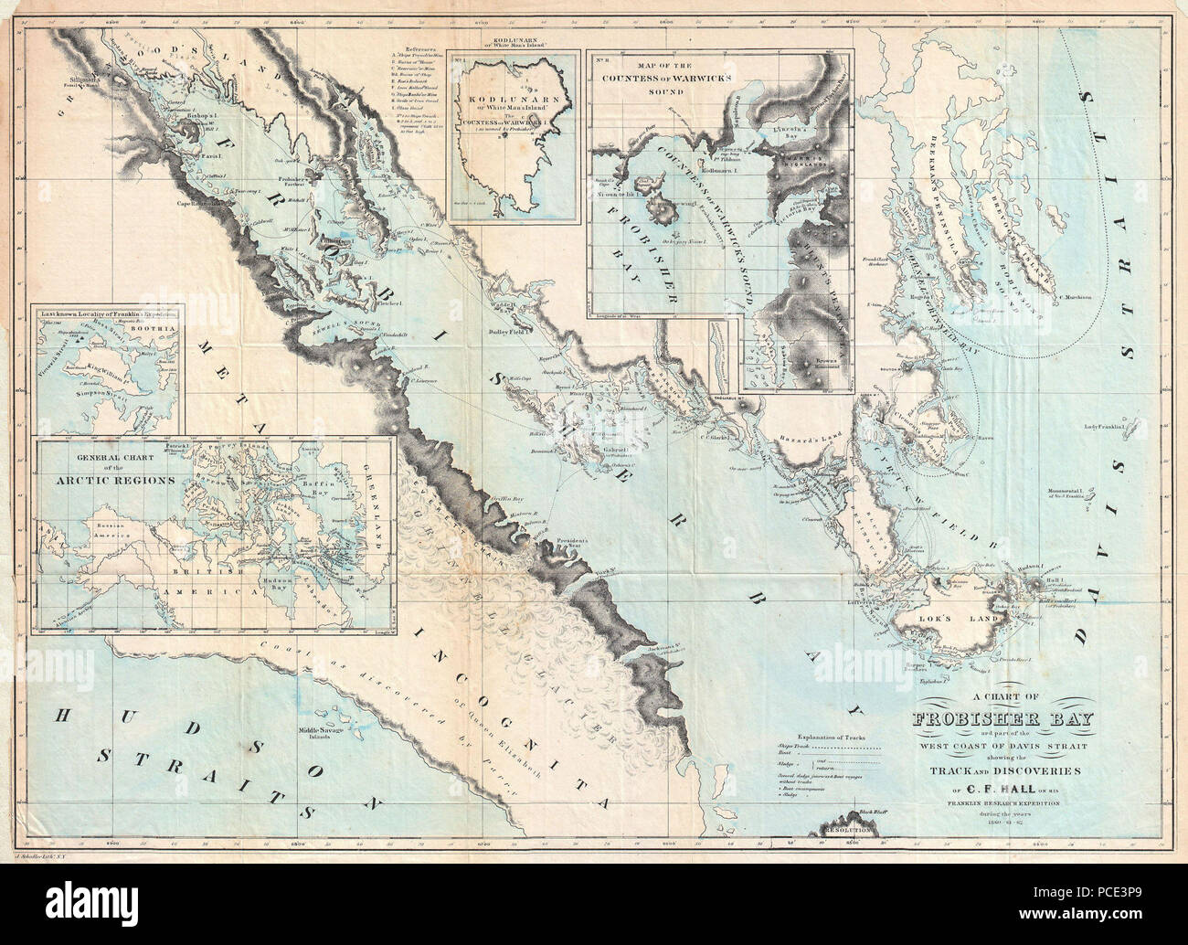 9 1865 Hall Map of Frobisher Bay, Baffin Island, Canada (important ...