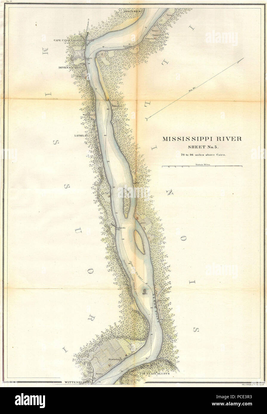 9 1865 U.S.C.S. Map of the Mississippi River 78 to 98 miles above Cairo ...