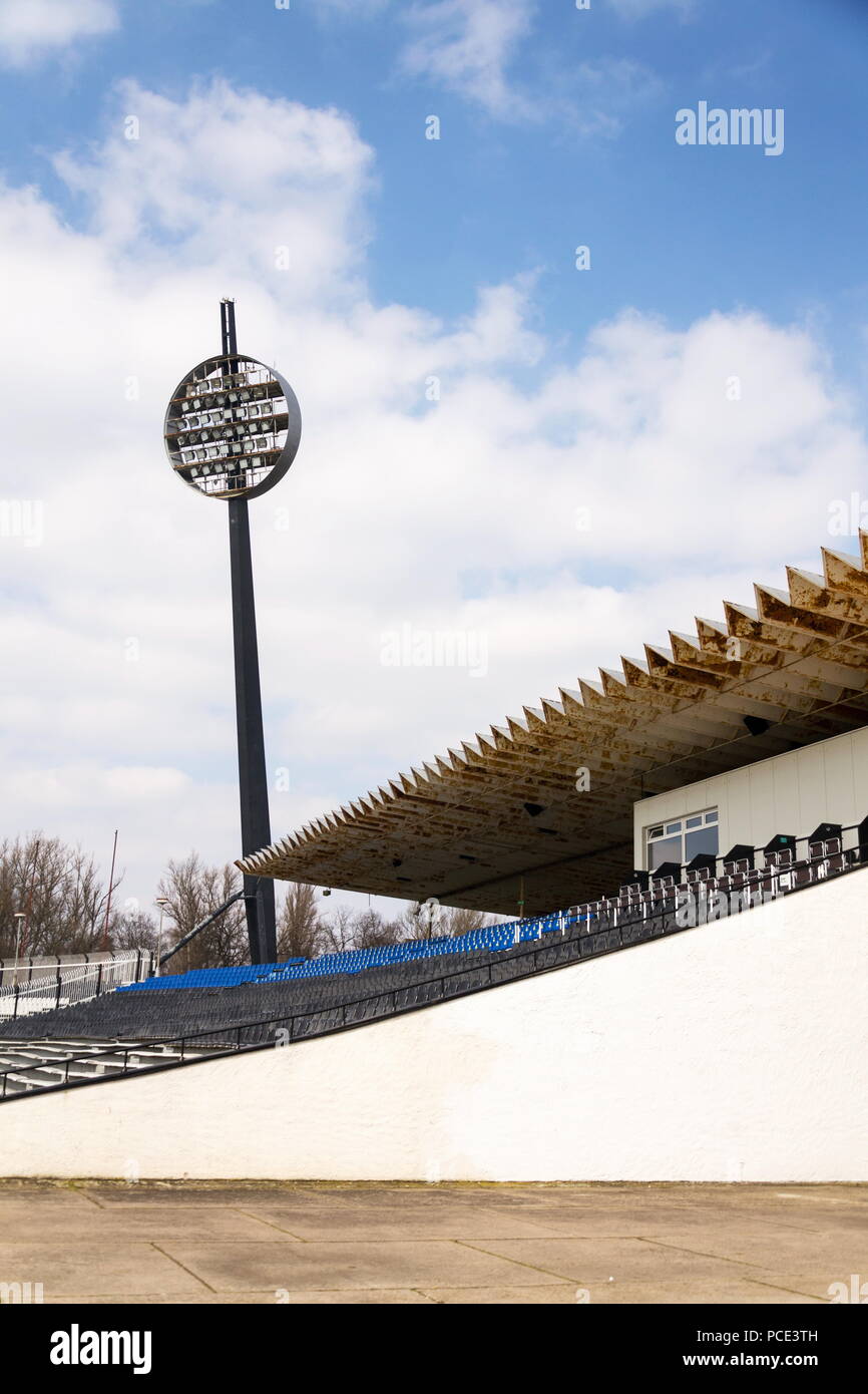 Round lighting panels at football sport stadium Hradec Kralove, Czech ...