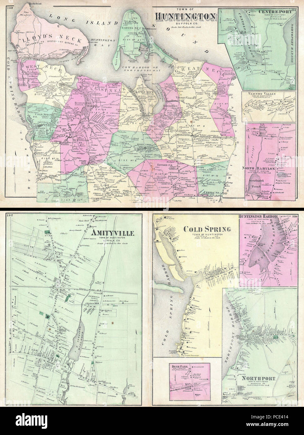 10 1873 Beers Map of Huntington and Amityville, Long Island, New York ...