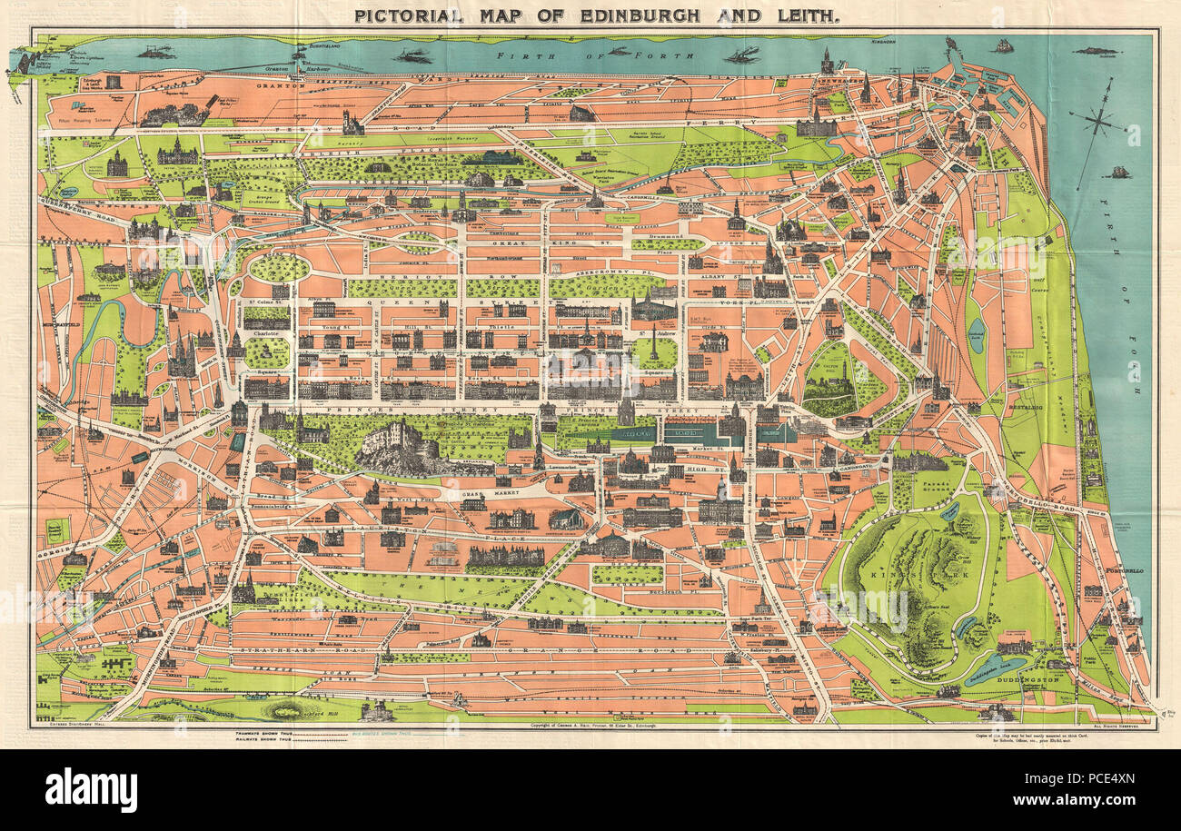 13 1935 Reid Pictorial Map of Edinburgh and Leith, Scotland ...