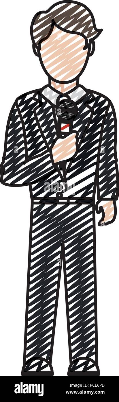doodle professional man reporter with hairstyle and clothes Stock ...