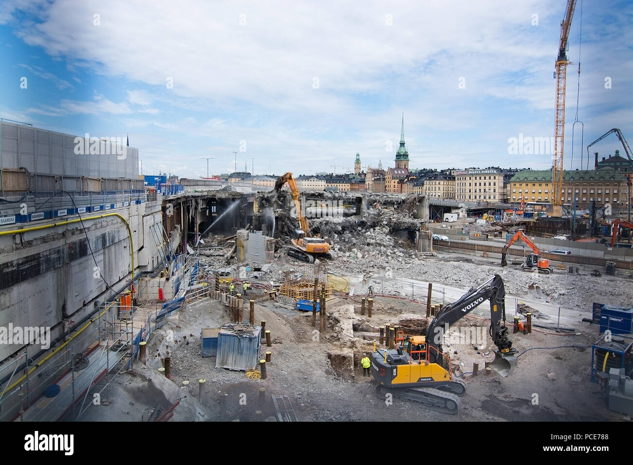 STOCKHOLM, SWEDEN - JULY 11, 2018: Renovation work at nya Slussen with ...