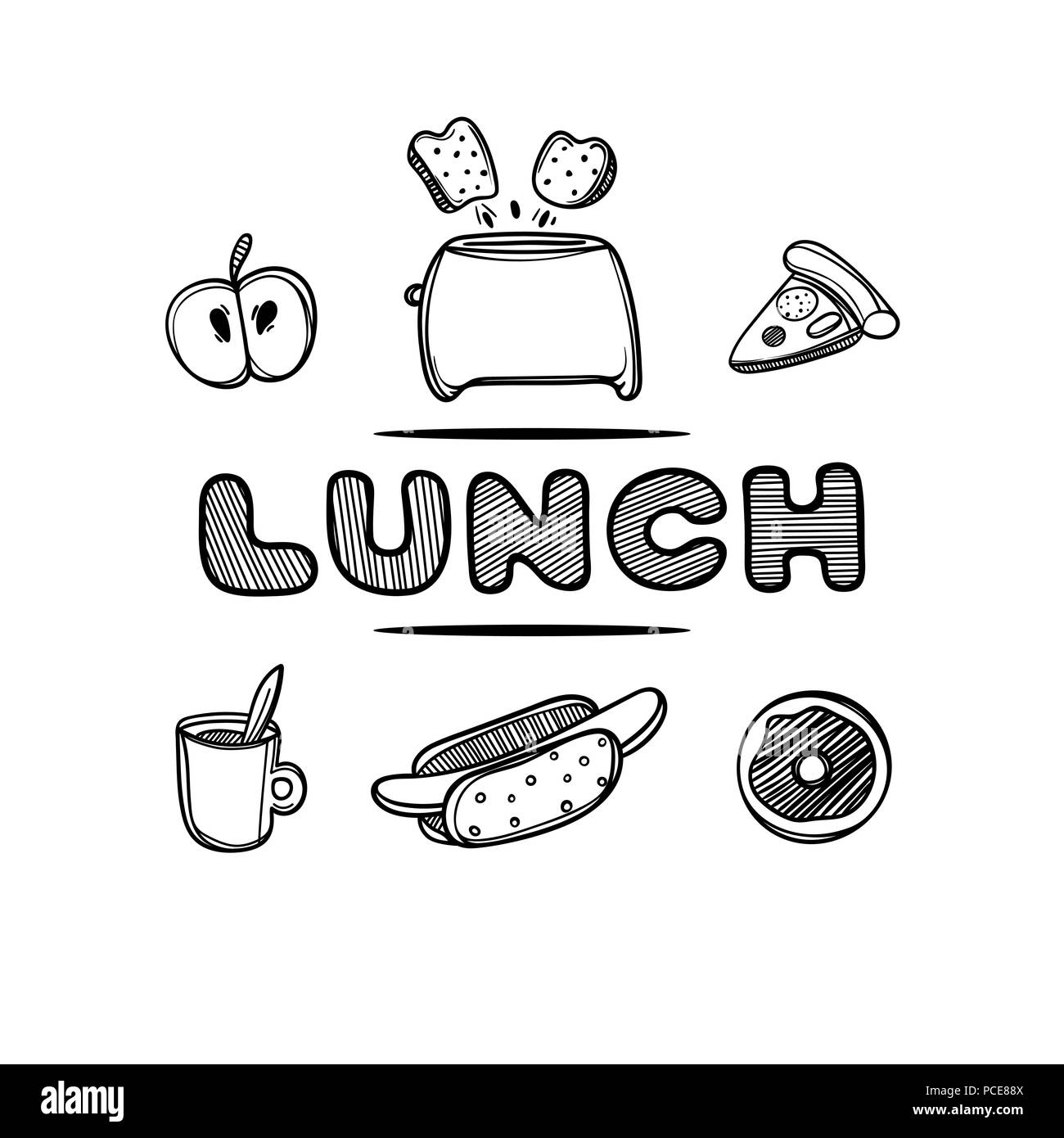 Hand drawn menu for cafe with food. Sketch concept illustration. Linear ...