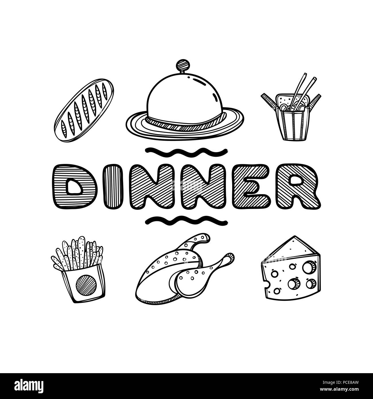 Hand drawn menu for cafe. Sketch concept illustration. Linear graphic ...