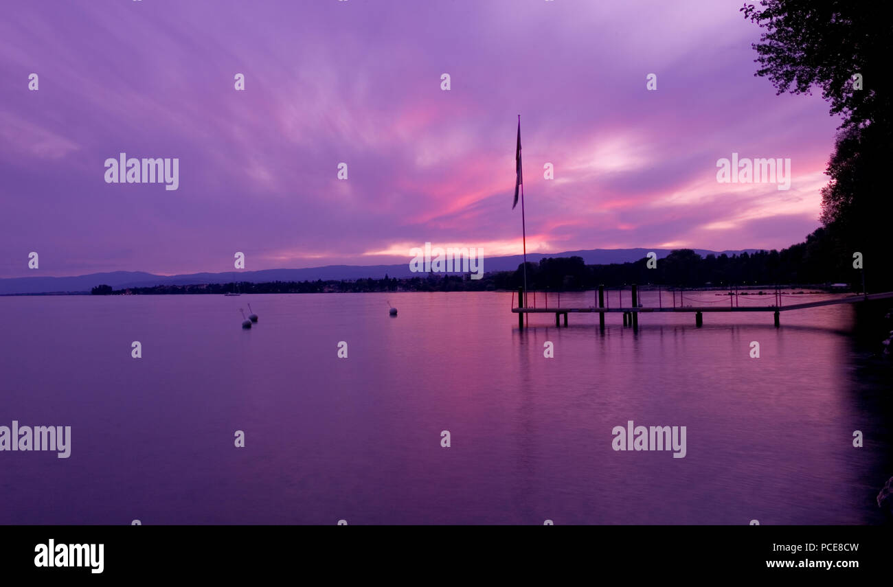 lausanne, sunset over lake Geneva, Switzerland Stock Photo - Alamy