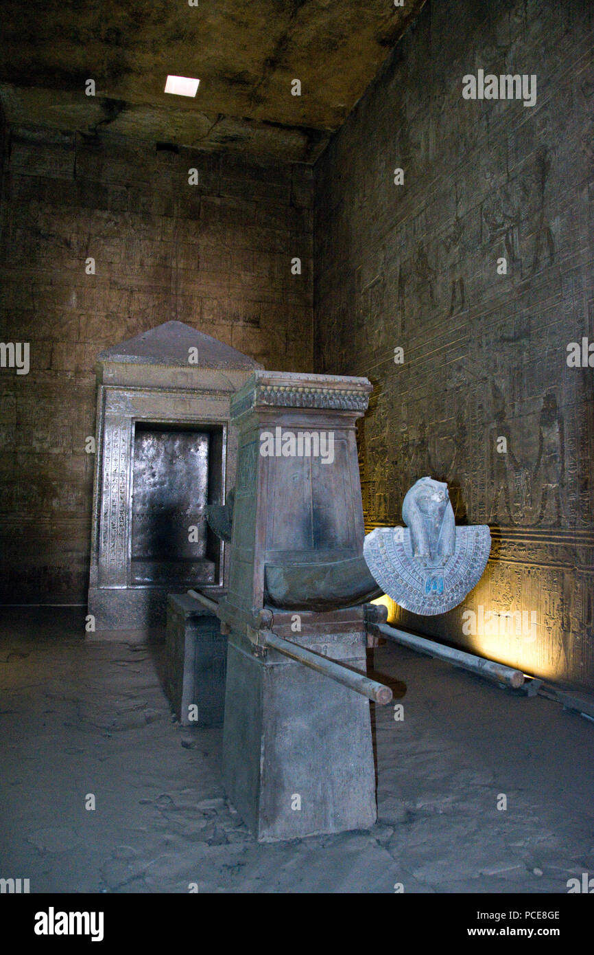 The inner sanctuary of the Temple of Edfu, dedicated to Horus and ...