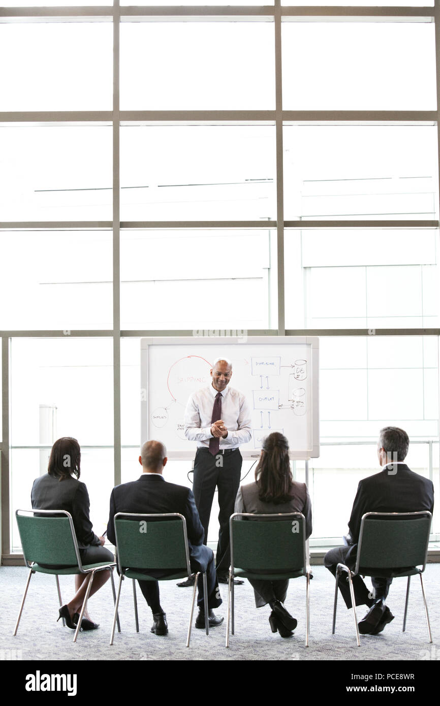 A small group of business people sitting and watchign a presentation ...