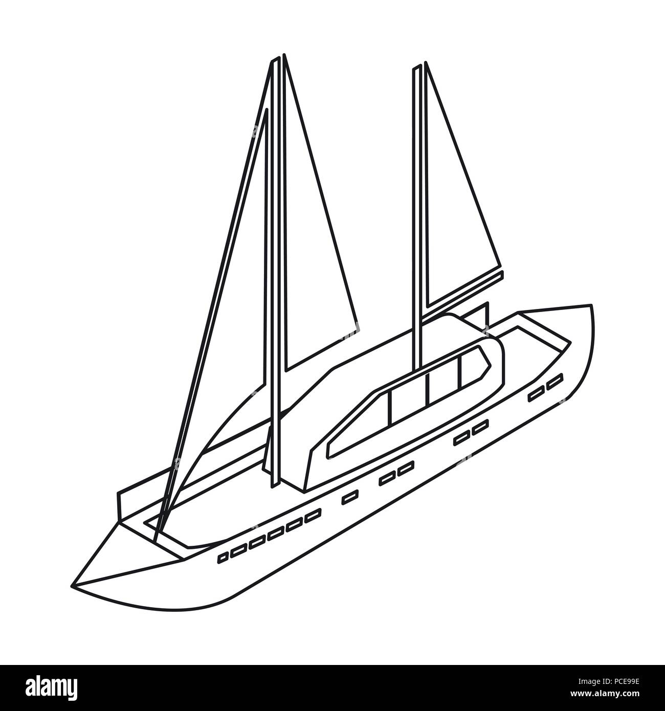 Yacht icon in outline design isolated on white background ...