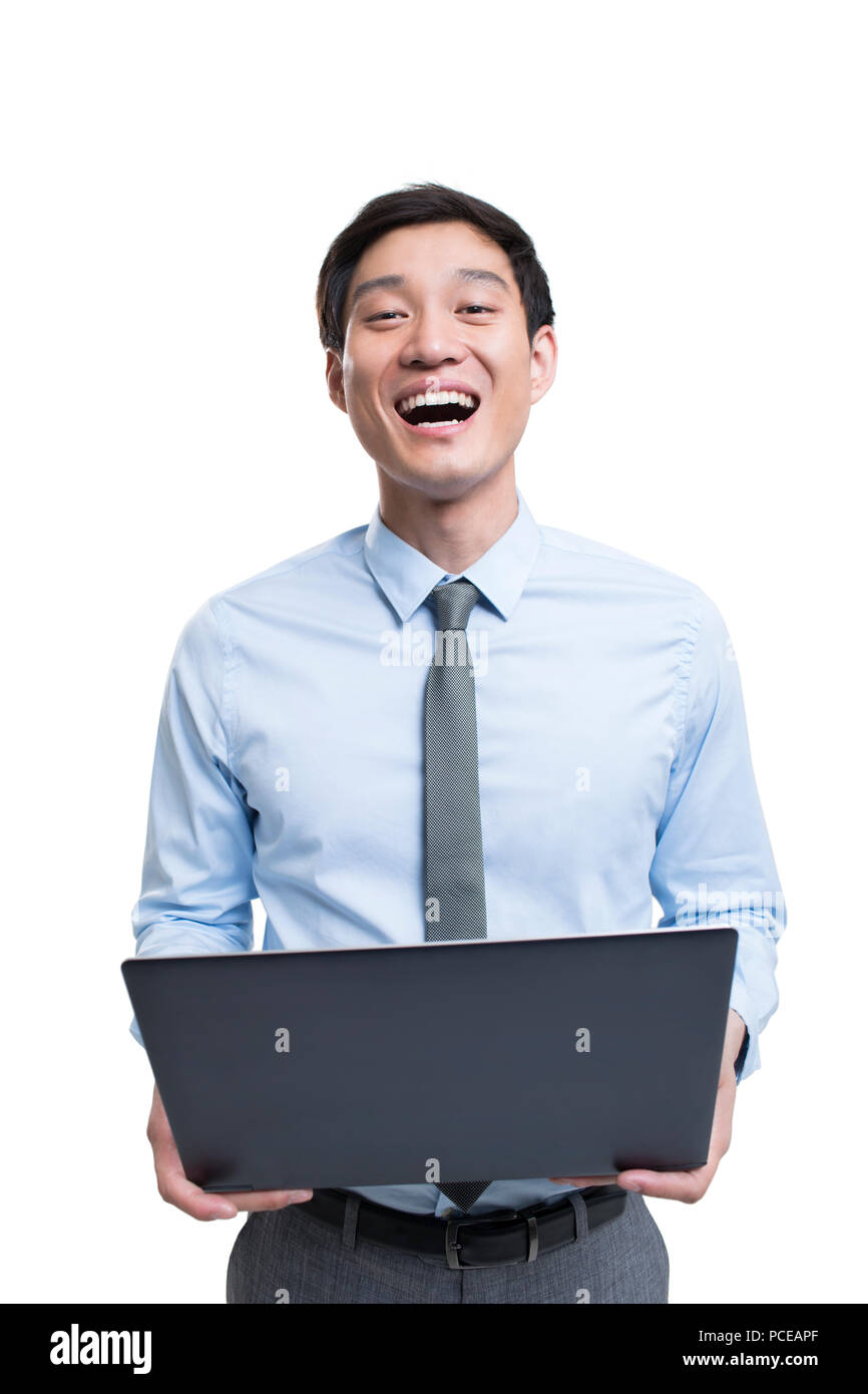 Professional businessman laptop looking out hi-res stock photography ...