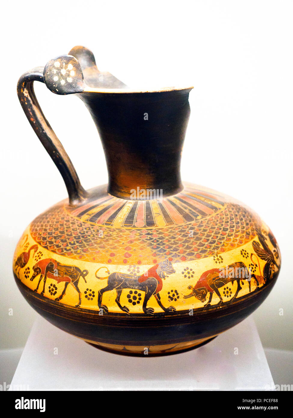 Jug (squat olpe) with animal frieze. Produced in Corinth. 640-625 BC ...