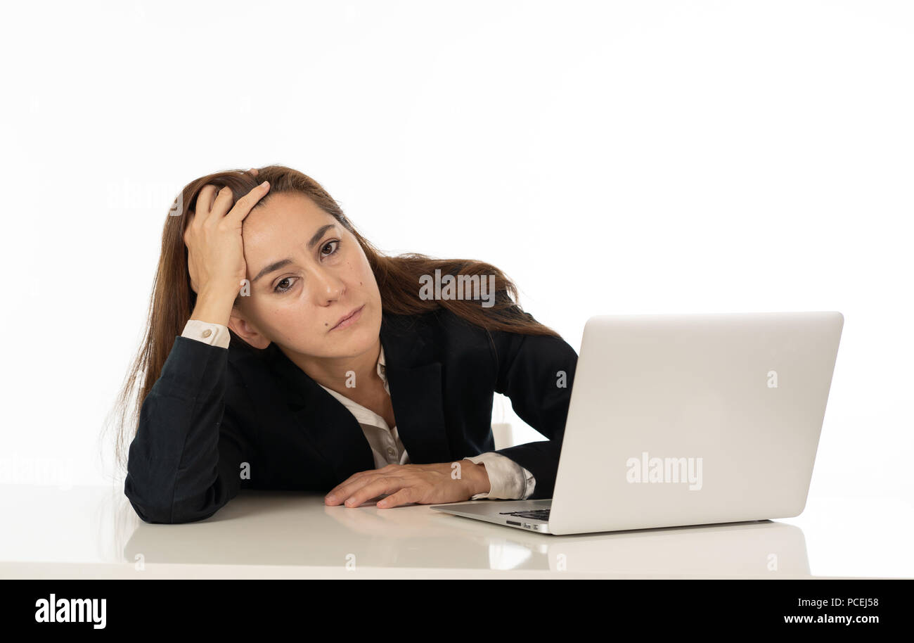 Business woman desperate with computer Stock Photo - Alamy