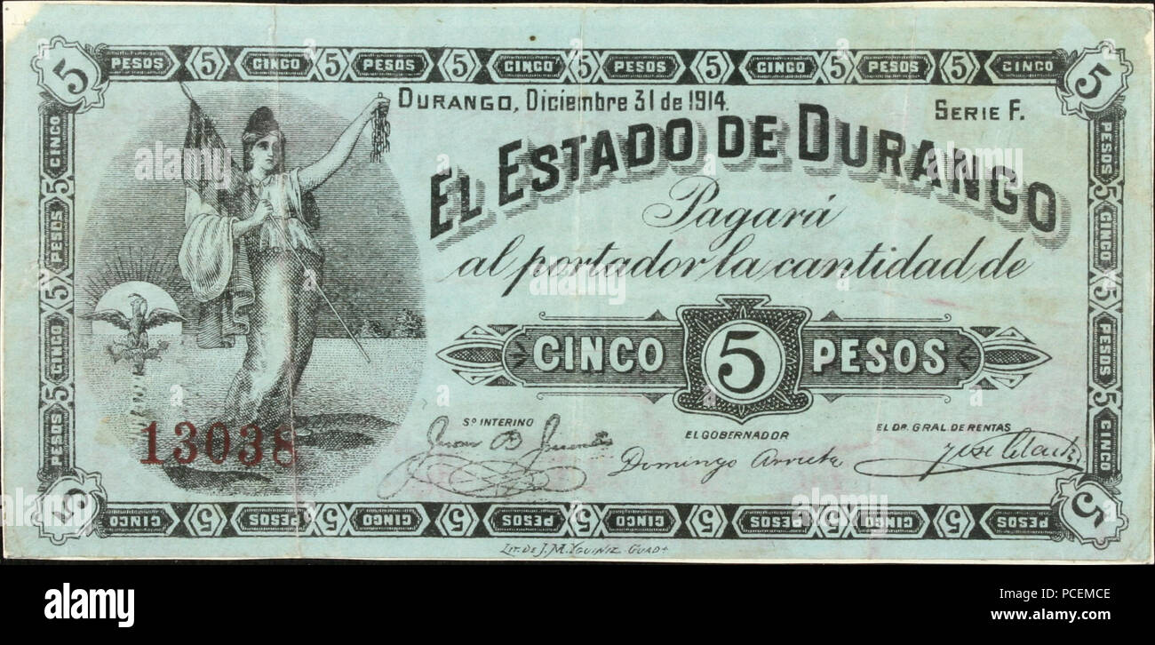 85 Billete de cinco pesos. Estado de Durango Stock Photo - Alamy