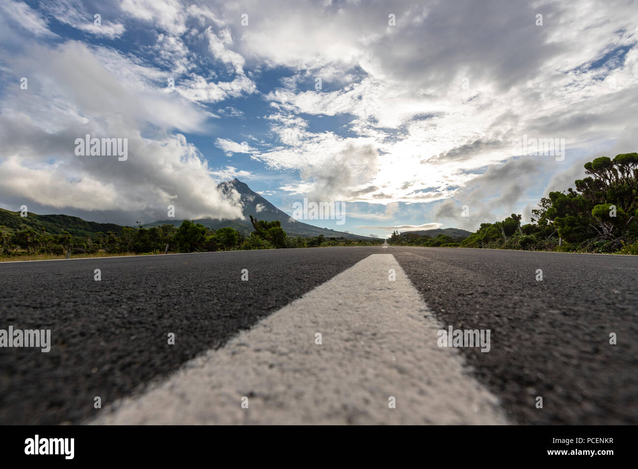 White separation marks in the straight EN3 longitudinal road northeast ...