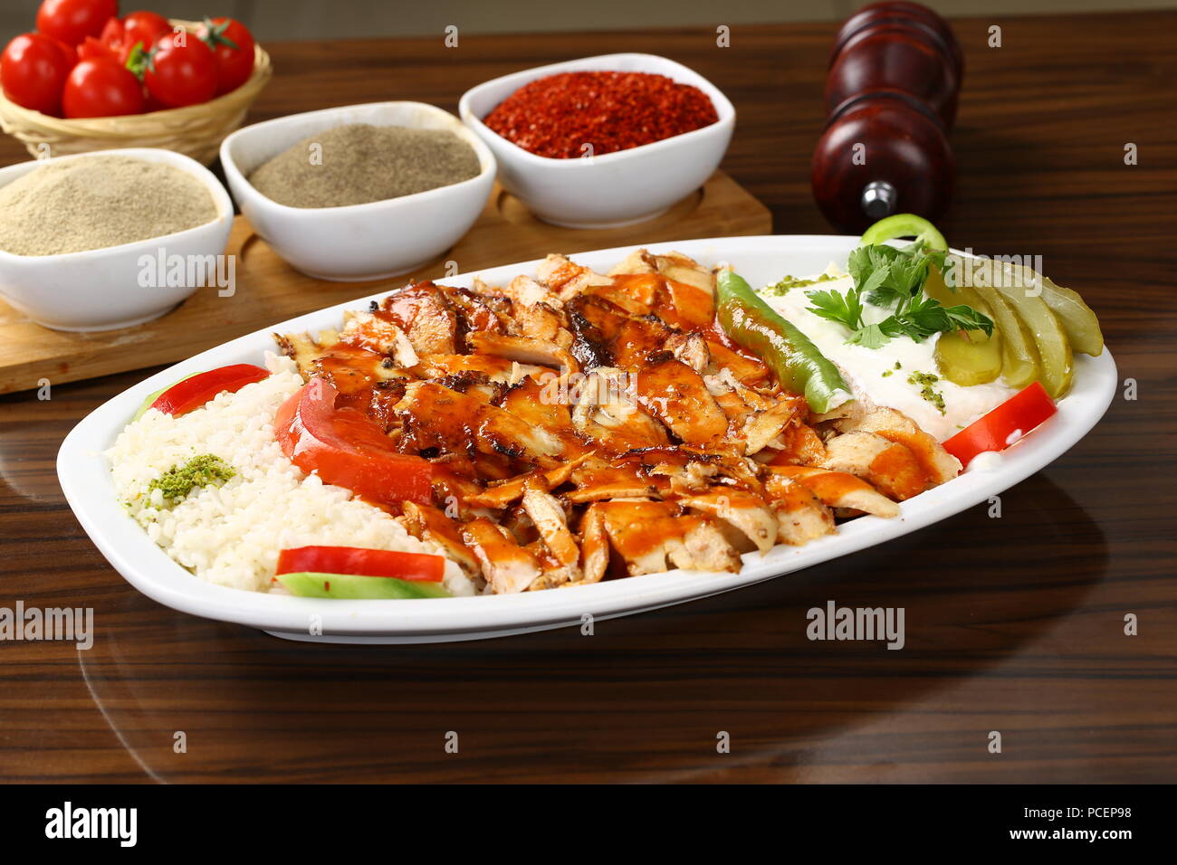 Turkish iskender kebab - Chicken iskender kebap Stock Photo - Alamy
