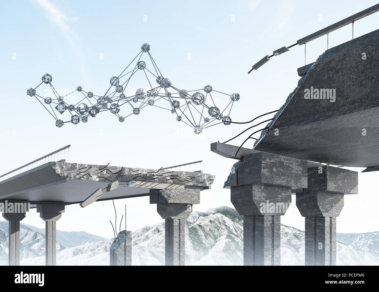 Damaged stone bridge as idea for problem and social connection c Stock ...