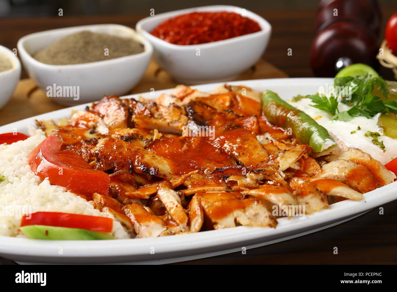 Turkish iskender kebab - Chicken iskender kebap Stock Photo - Alamy