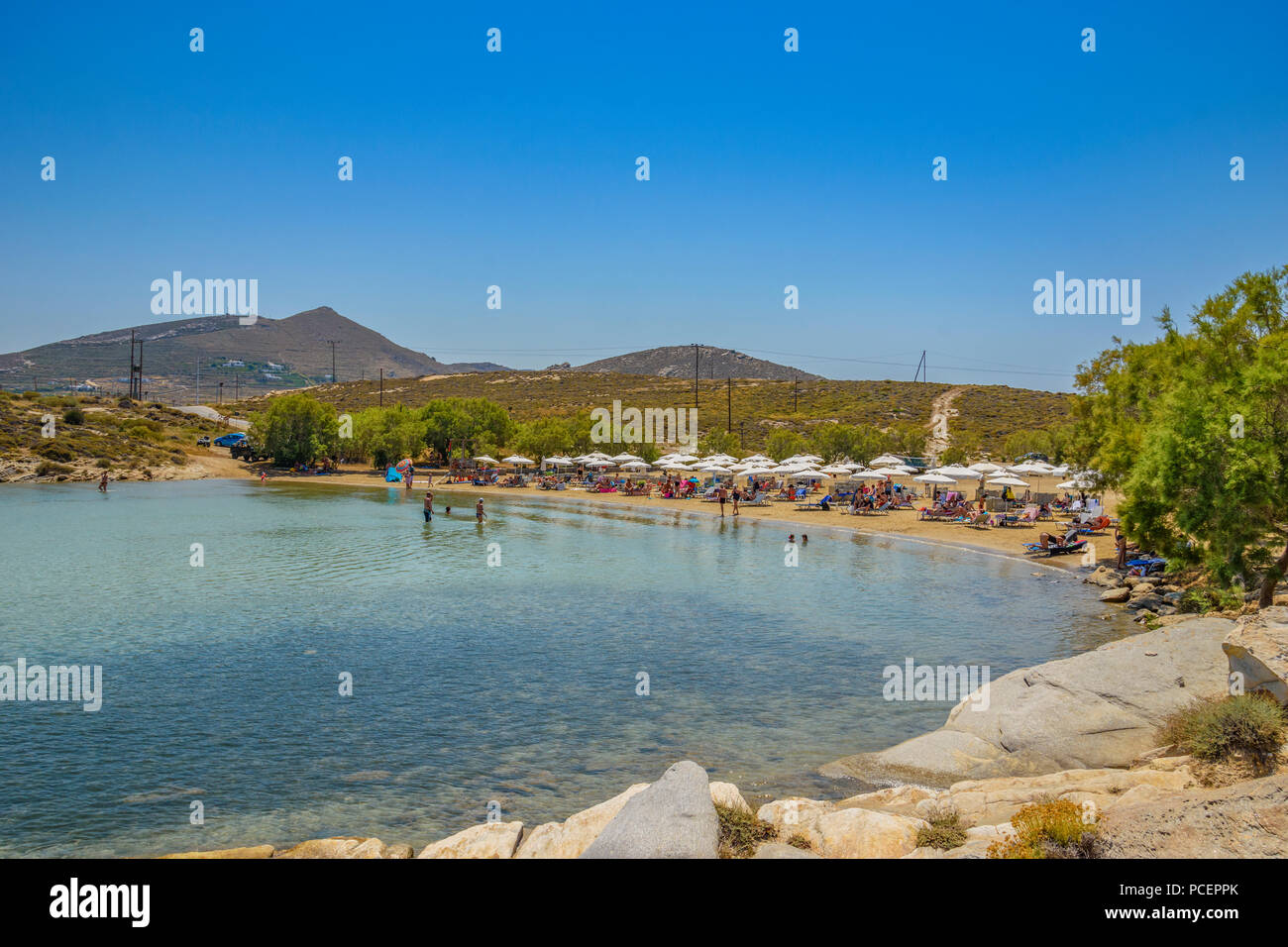 The famous beach of Monastiri located in Paros island, Cyclades, Greece ...