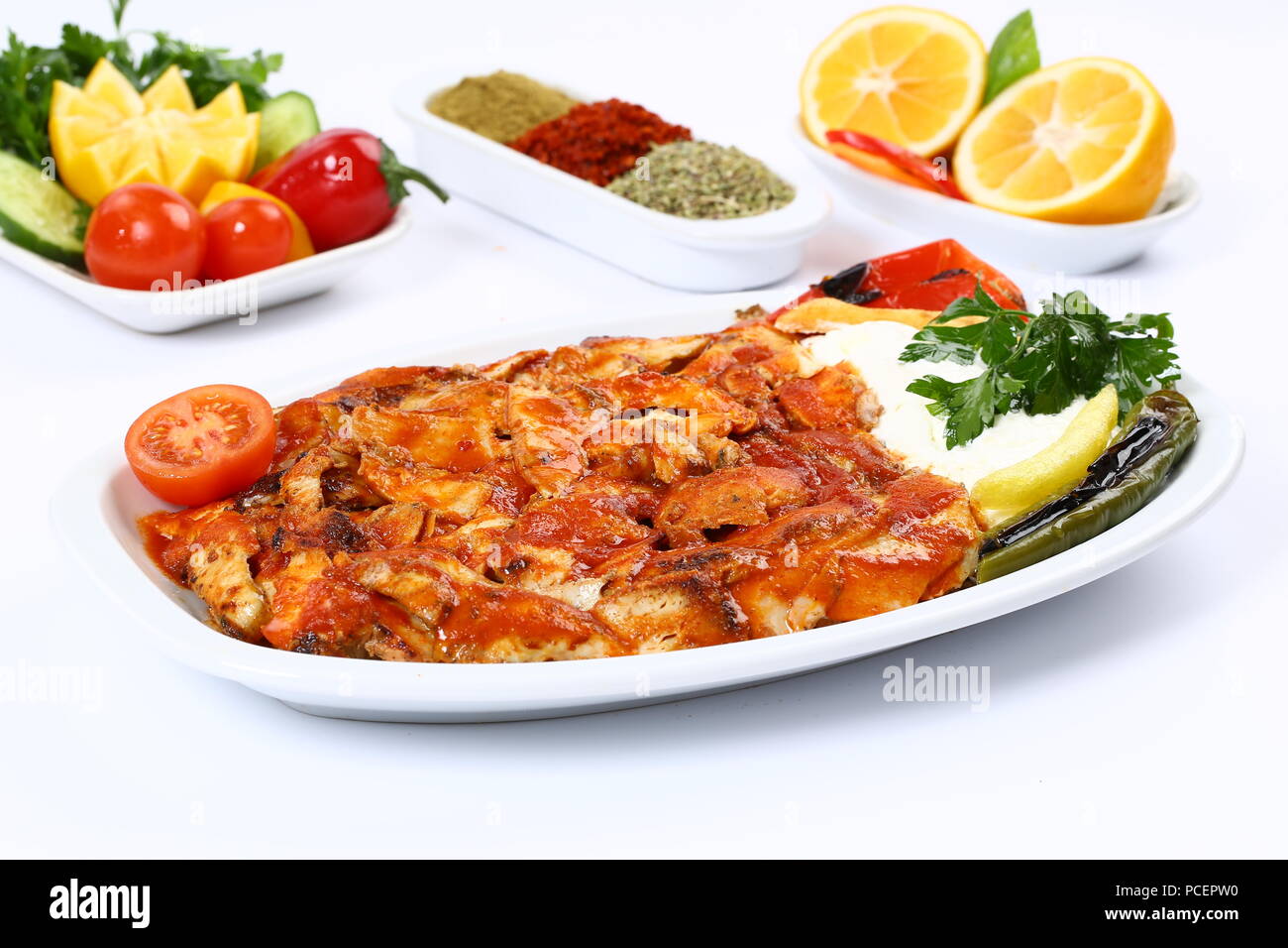 Turkish iskender kebab - Chicken iskender kebap Stock Photo - Alamy