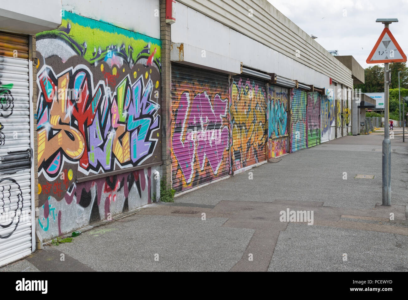 Abandoned shops with graffiti on them, All Saints' Avenue, Margate ...