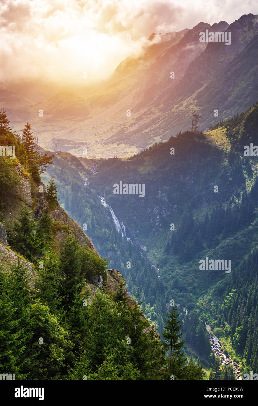 Balea waterfall in Fagaras mountains, Sibiu,Transylvania, Romania Stock ...