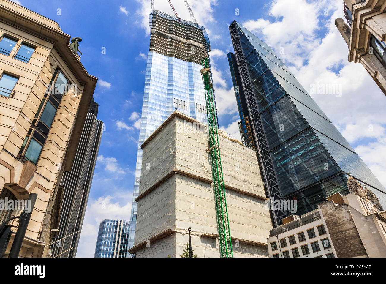 View of the top of the partly glazed new skyscraper office block, 22 ...