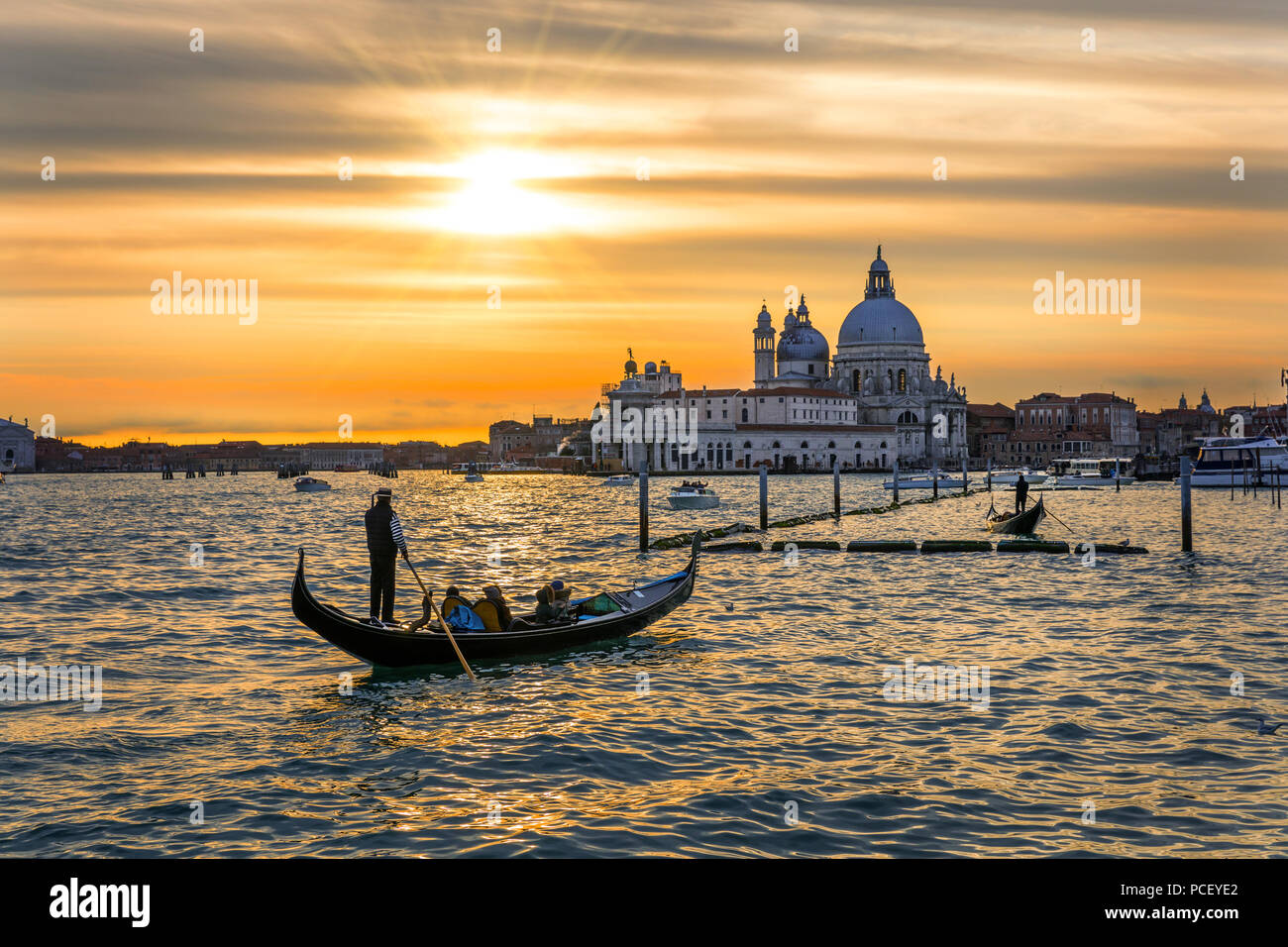 Grand Canal with gondolas in Venice, Italy. Sunset view of Venice Grand ...
