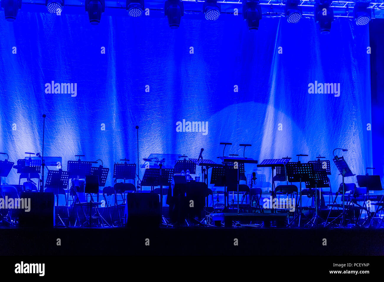The orchestra without the musicians before the show Stock Photo - Alamy