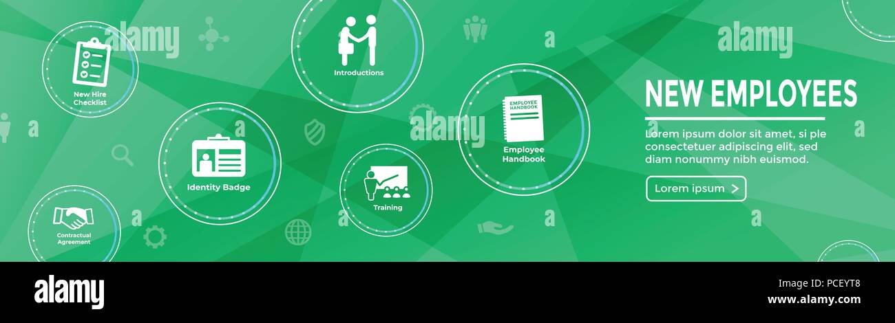 New Employee Hiring Process icon set Web Header Banner w/ materials ...