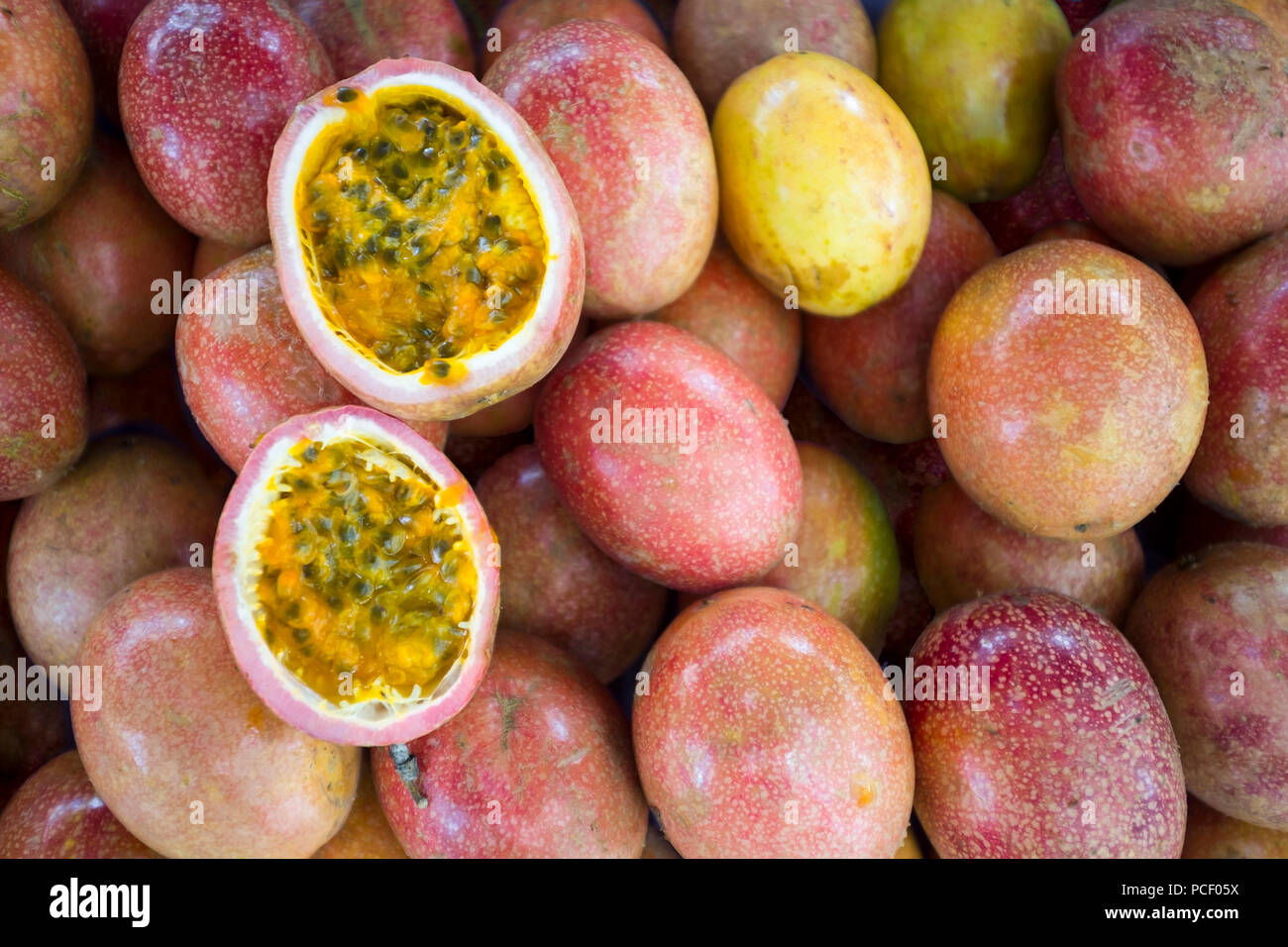 Fresh maracuja passionfruit at Brazilian farmers market in Rio de ...