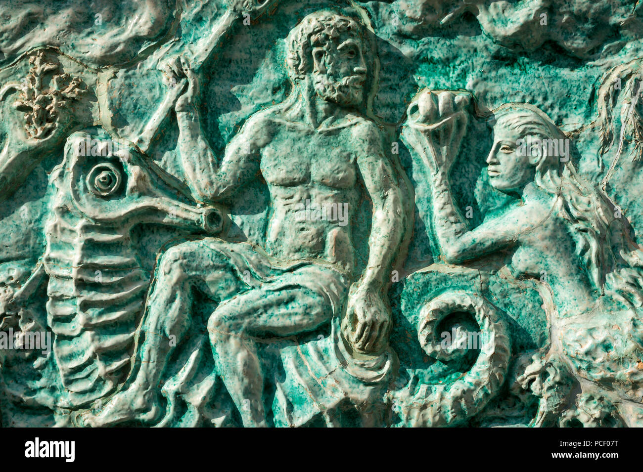 Beautiful ancient roman aquatic-themed relief featuring a seahorse and ...