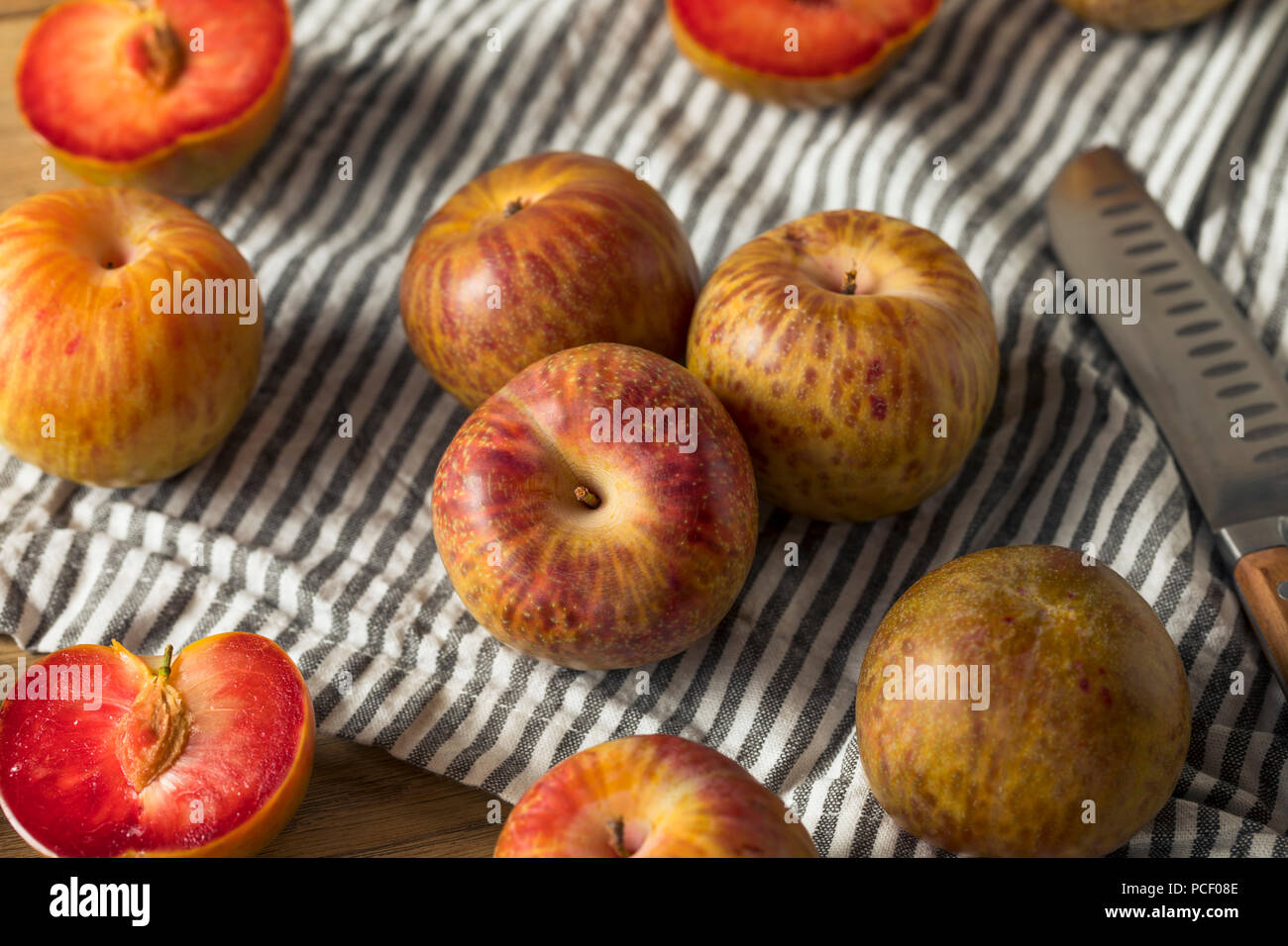 Organic Red Mottled Pluots Ready to Eat Stock Photo - Alamy