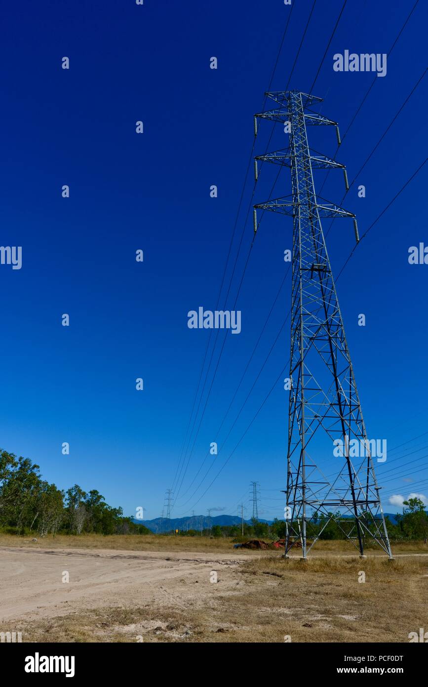 Overhead power Lines and towers going across the Australian landscape ...