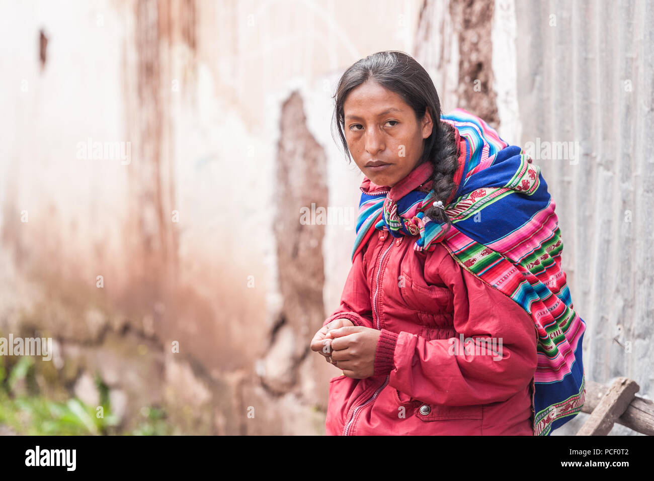 April 22, 2014 - Cusco, Peru. Indigenous boy child at the local market ...