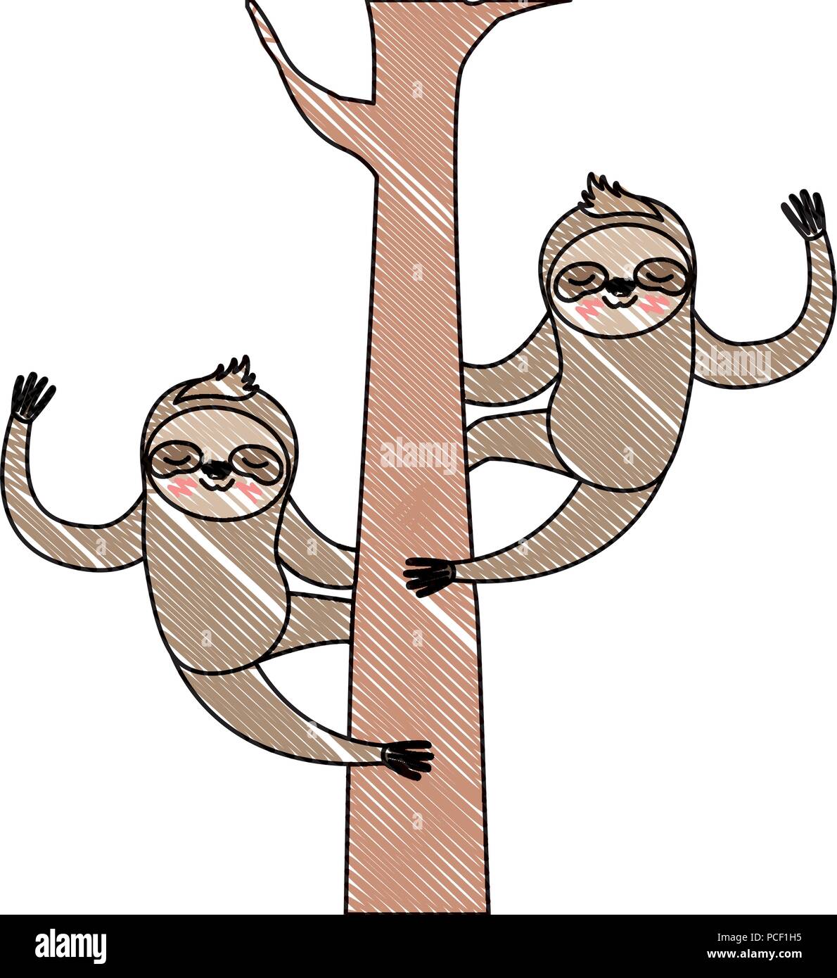 wild sloths couple in tree Stock Vector Image & Art - Alamy
