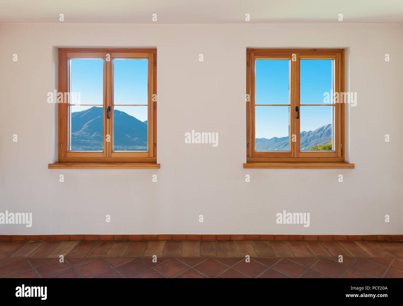 Architecture, interior, empty room with two windows Stock Photo - Alamy