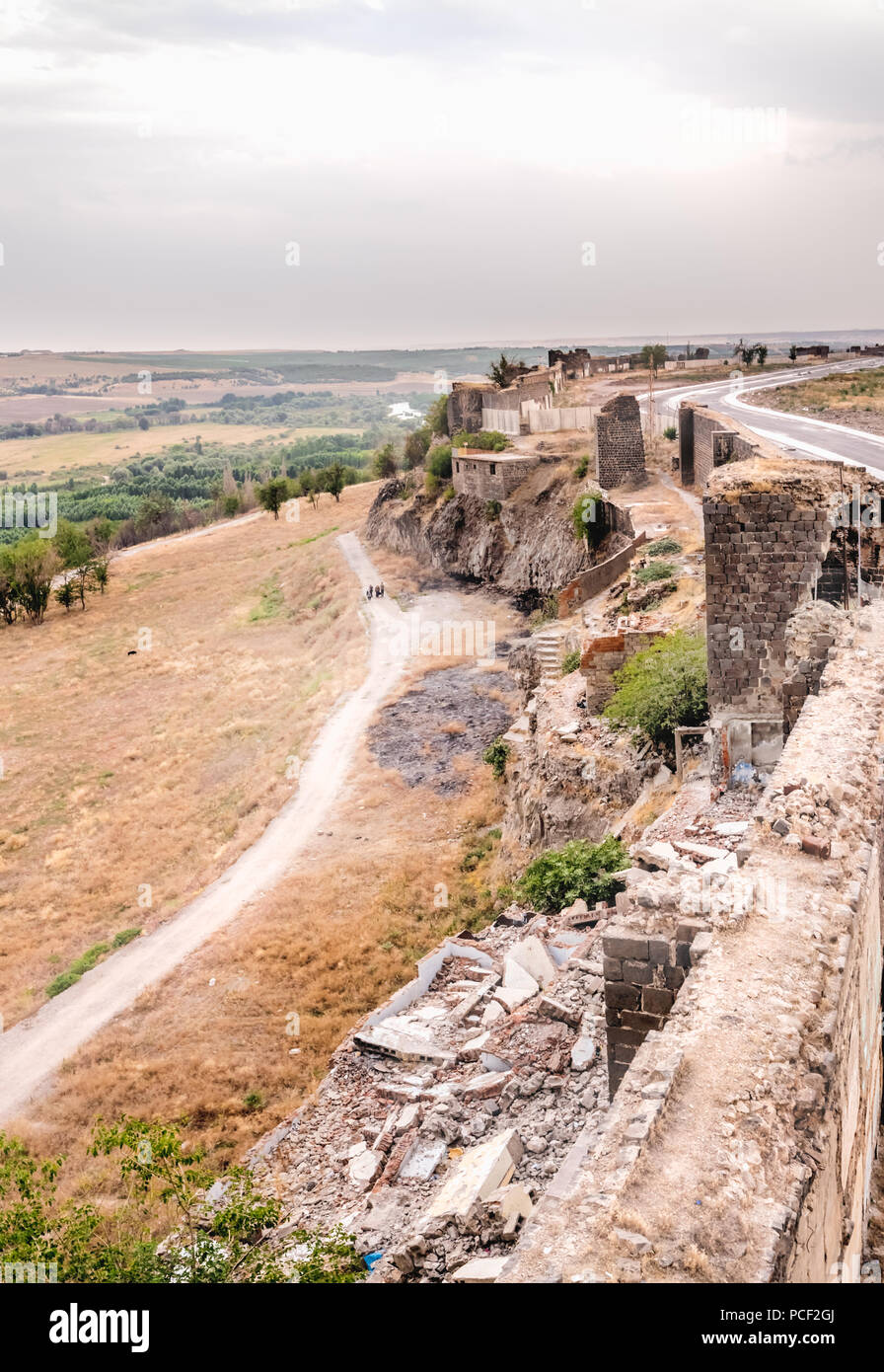 Exterior view of historical wall in sur region in central of Diyarbakir ...