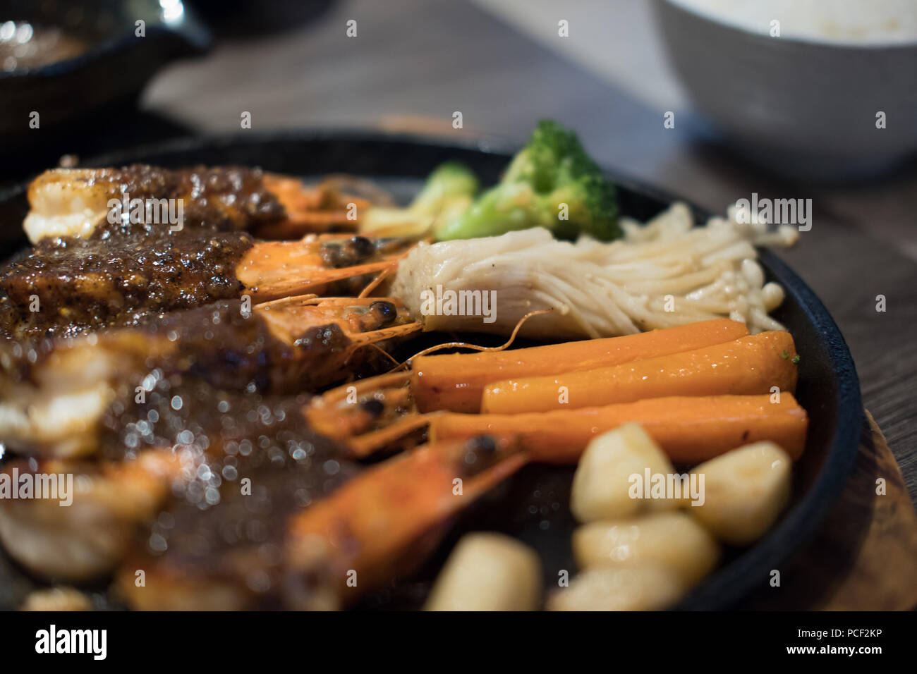 grilled prawn fillet. roasted shrimp. japanese food in restaurant Stock ...
