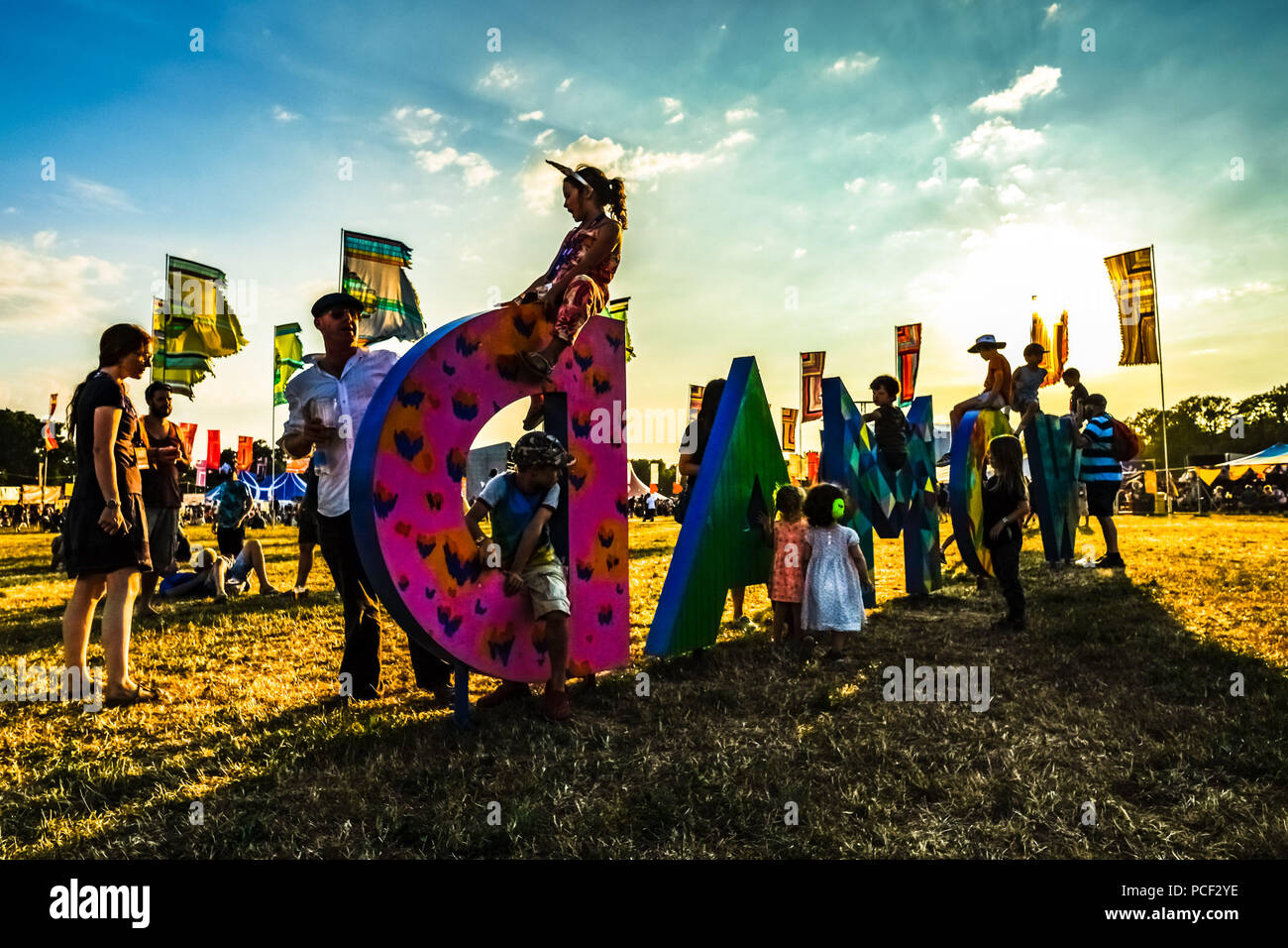 Atmosphere in the evening light at WOMAD on Thursday 26 July 2017 held ...